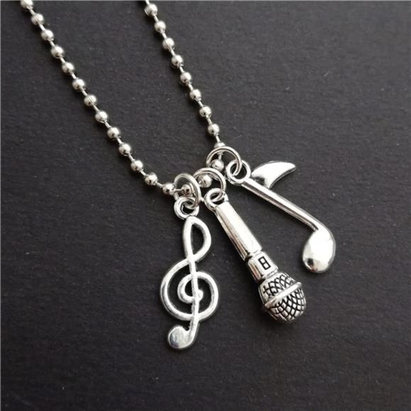 Jewelry | Music Notes And Microphone Necklace Cool Musical Charm ...